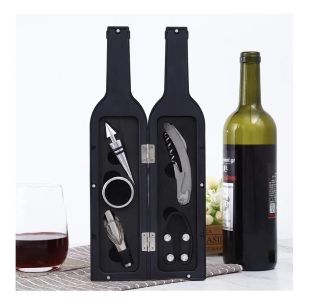 Set Kit De Vino X5 Piezas Botella Para Regalo Sacacorchos