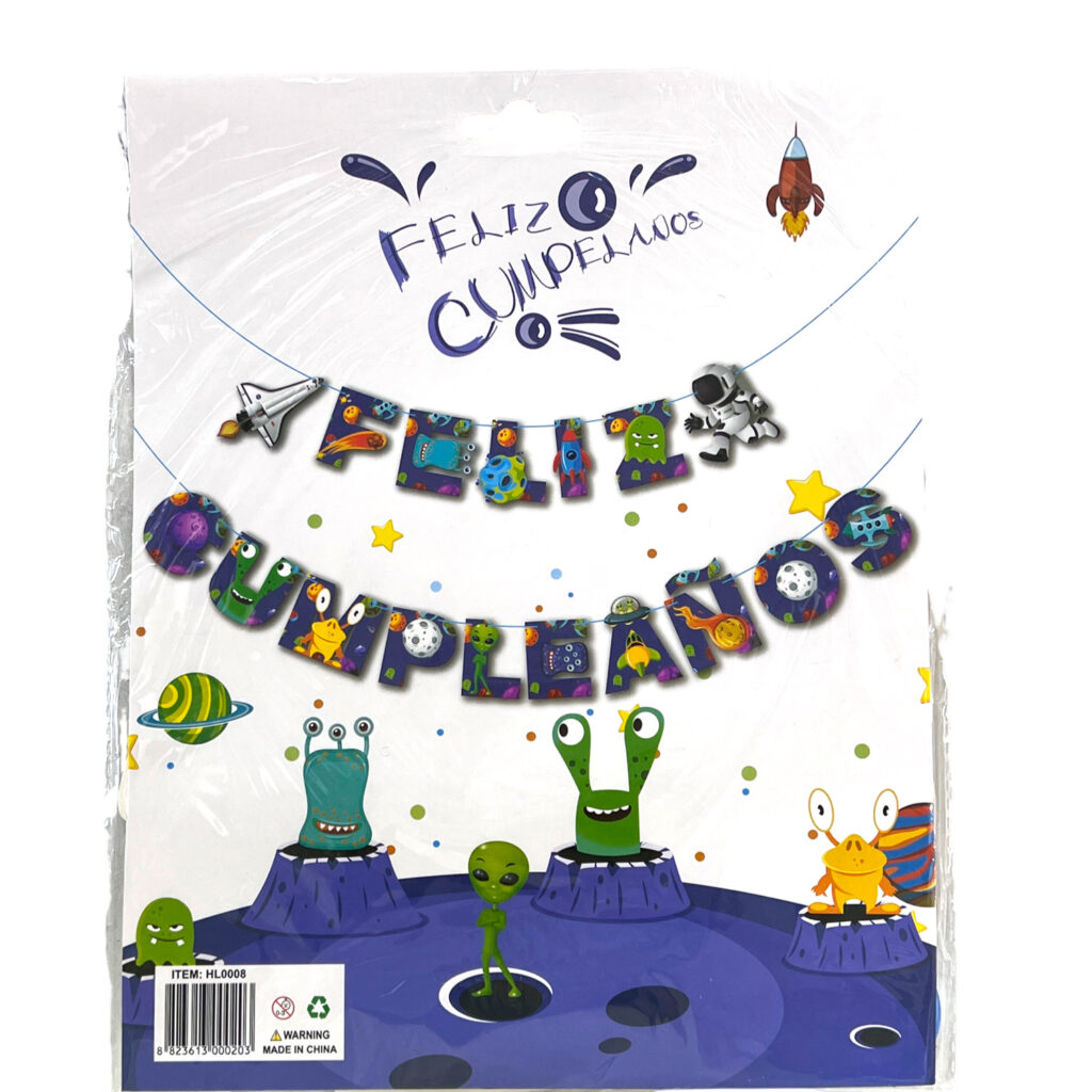 Cartel feliz cumpleaños espacial